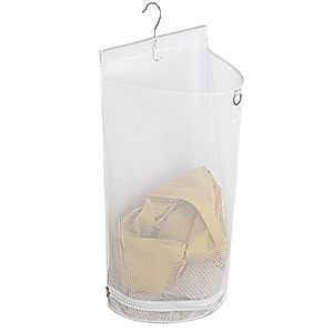 ALYER Hanging Semi Round Storage Mesh Bag,Collapsible Laundry Hamper Basket with Durable Hanger (White)