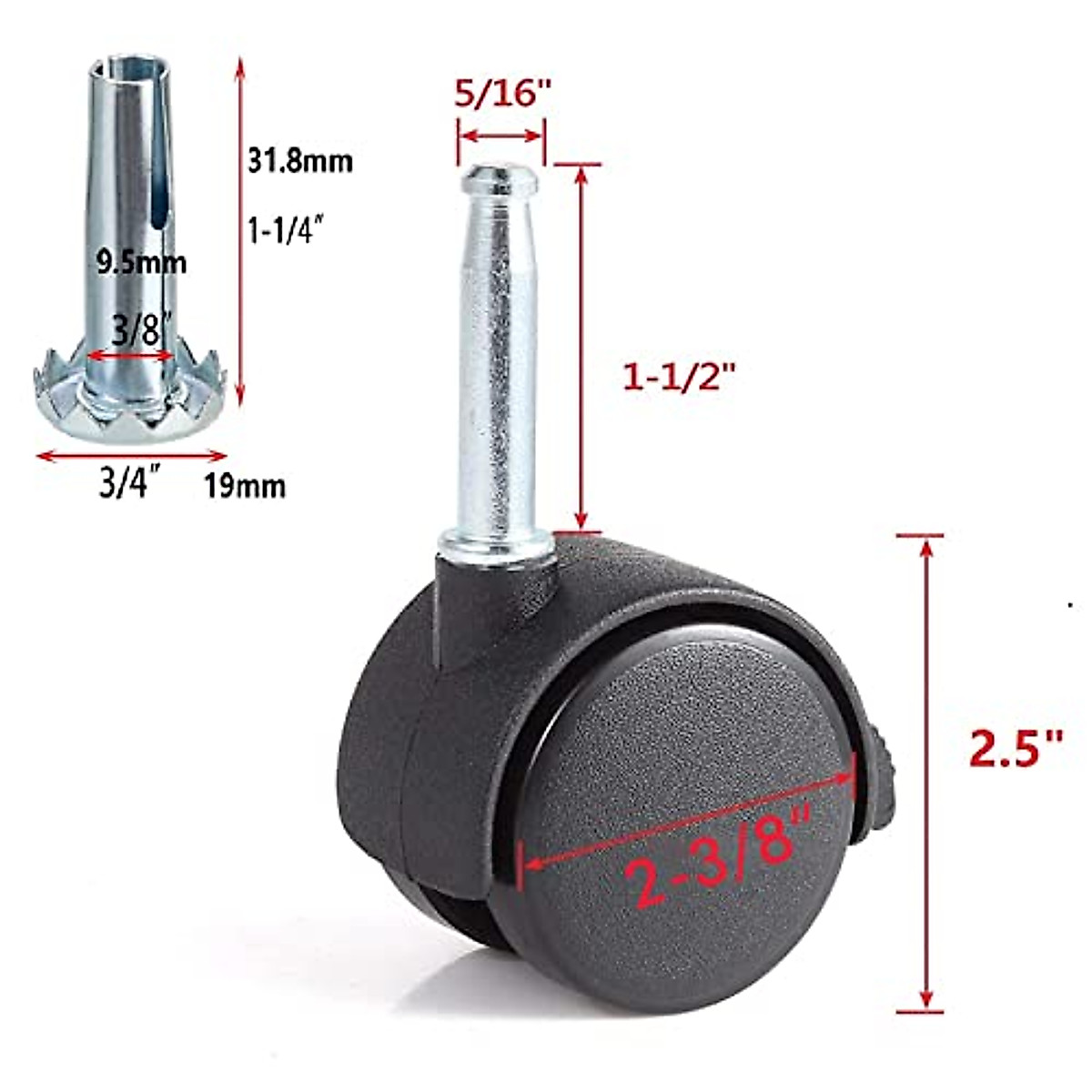 MCAMPAS 2 Pack Lock Swivel Caster Replacement Parts for Weber Gas Grill Stem Casters-2.5 inch Caster Wheel