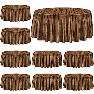 9 Pcs Wood Grain Tablecloths for Round Table Western Party Decorations Plastic Western Party Tablecover for Cowboy Party Decorations Little Cowboy Birthday Baby Shower Vintage Farmhouse, 84 x 84in