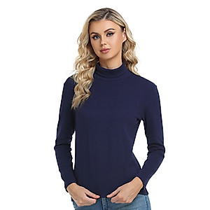CUNYI Women's Turtleneck Shirt Long Sleeve Thermal Tee Cotton Tops for Women, Navy Blue M
