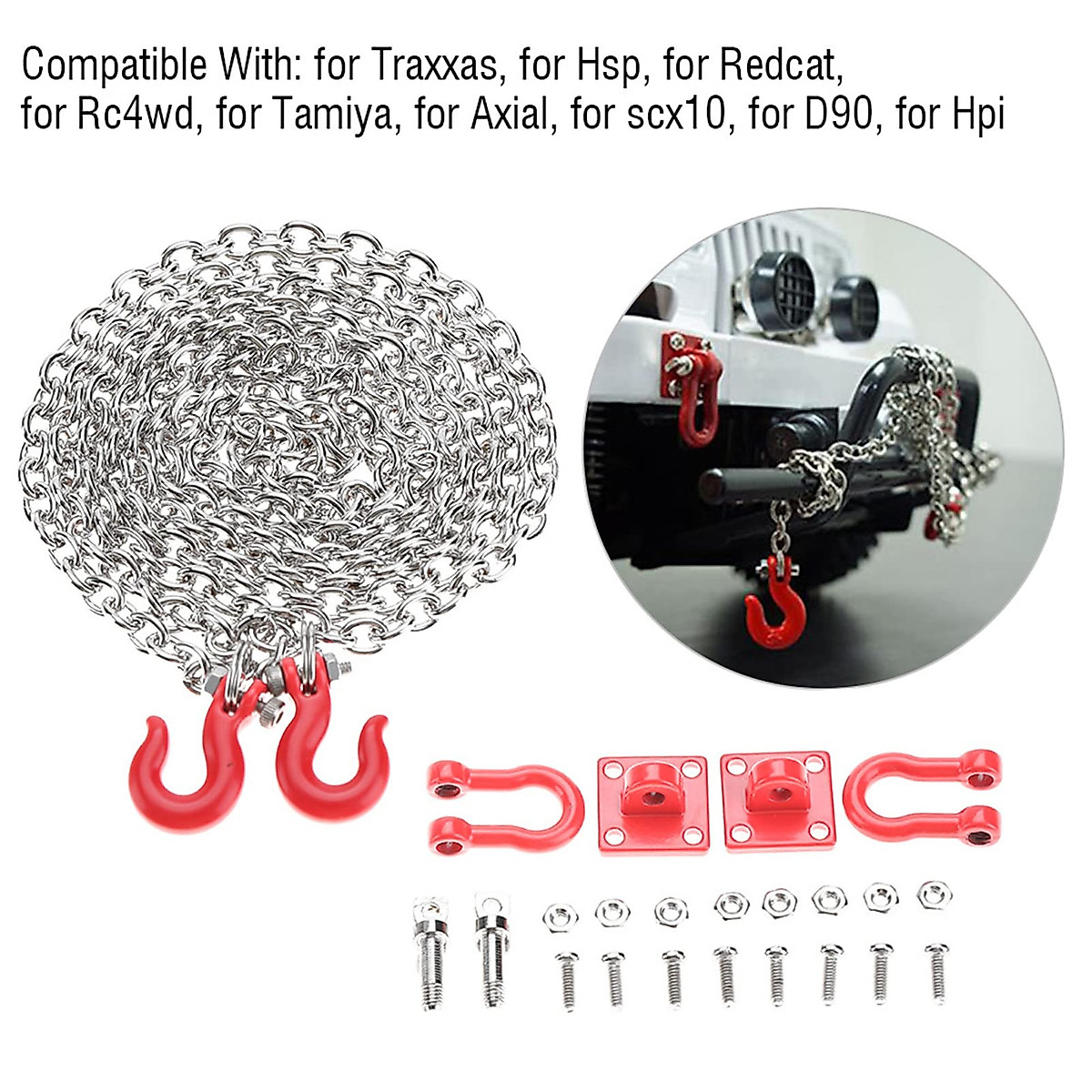 U Shaped Tow Hook, RC Tow Hook Chain for 1/10 Scale Rc Cars, Trailer Chain Metal Assemble Parts for Rc Climbing Crawler Car