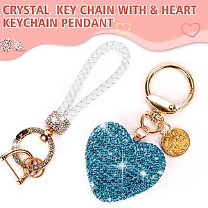 Car Keychain for Women with Rhinestone Heart Shape Bling Girl Cute Keychain for Christmas,Personalized Gift(A-Blue)