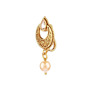 Efulgenz Indian Jewelry Kundan Crystal Nose Ring Hoop Pin Stud Fake Septum Ring with Chain Nose to Ear Chain Non Piercing Body Jewelry (Style 2)