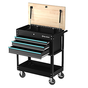 DURATECH 30-1/2 in 3-Drawer Rolling Tool Cart with Wood Top, Heavy Duty Storage Organizer Cabinet, Utility Industrial Service Cart with Casters and Locking System for Mechanics Warehouse Garage