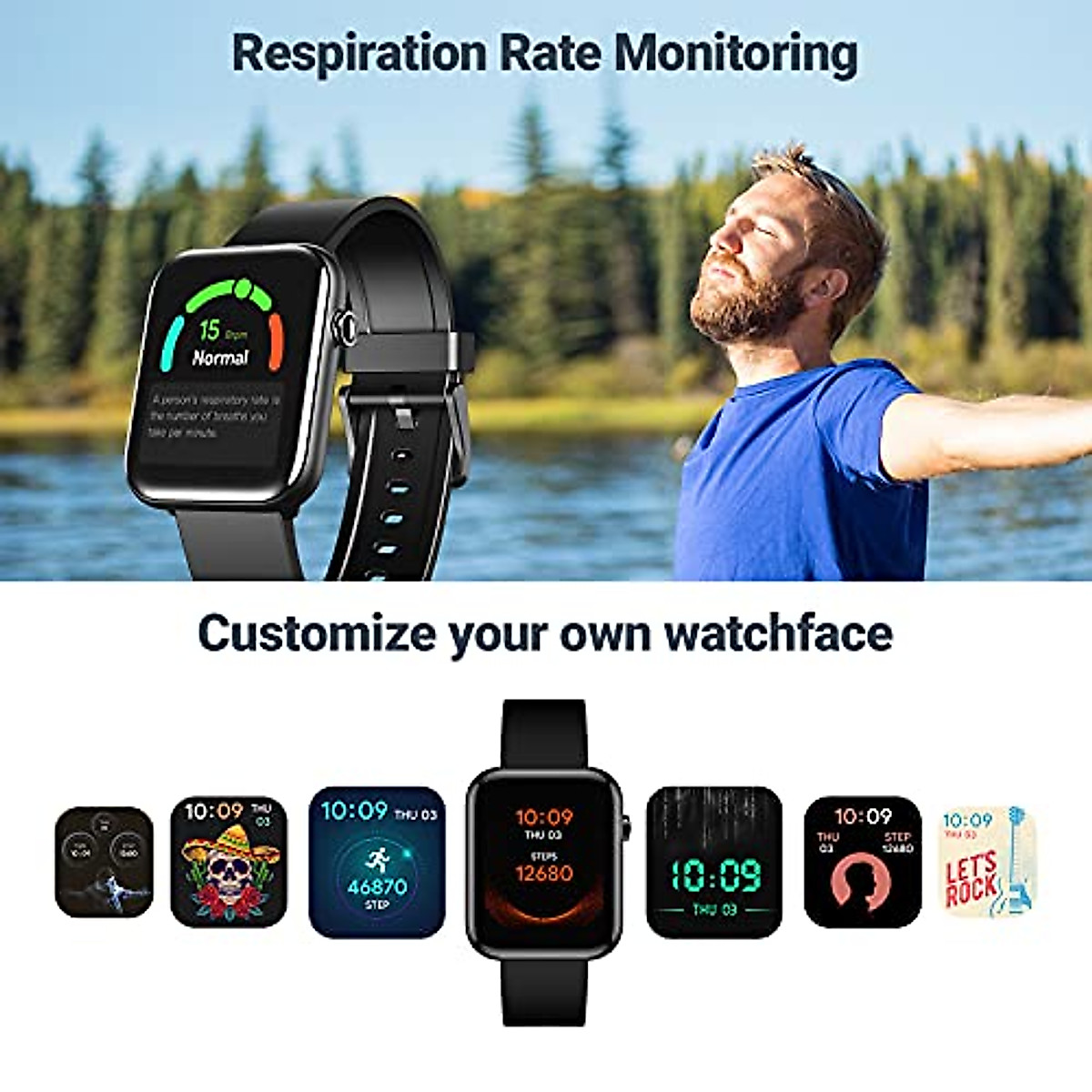 Ticwatch GTH smartwatch 24H Skin Temperature Measurement Blood Oxygen 24H Heart Rate Monitoring Sleep Tracking 5ATM Water Resistant Rating Stress Tracking 10 Days Battery Life Smart Watch