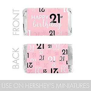 DISTINCTIVS Pink, Black, and White 21st Birthday Party Mini Candy Bar Wrappers - 45 Count - Milestone Birthday Party Supplies