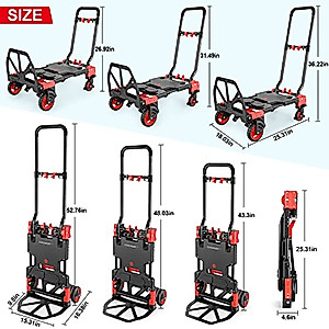 330LB Folding Hand Truck Heavy Duty Carrying, Combination of Four Wheels and Two Wheels Convertible Dolly Cart with Retractable Handle Dolly for Moving Office Carts