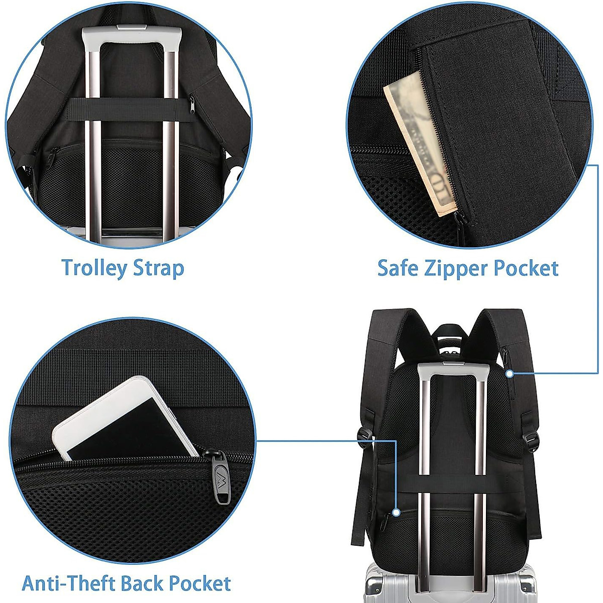 Travel Backpack for Men, Expandable Laptop Backpack with USB Charging Port, Large Anti Theft Business Computer Bag Water Resistant College School Bookbag Gift for Men Women Fit 15.6 Inch laptop, Black