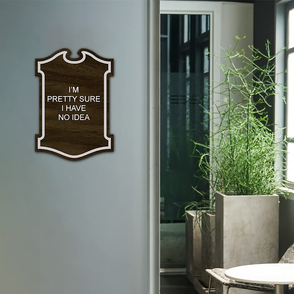 ComplianceSigns.com 10"x7" Plaque Shaped Engraved Custom Sign with Adhesive Strips, Engraved Plastic with Acrylic Core, Black on Marbled Platinum