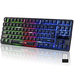 CHONCHOW Wireless LED Keyboard, Rechargeable 87 Key RGB LED Backlit Wireless Keyboard, Ergonomic Light up Gaming Keyboard Wireless for PC PS4 PS5 Xbox One