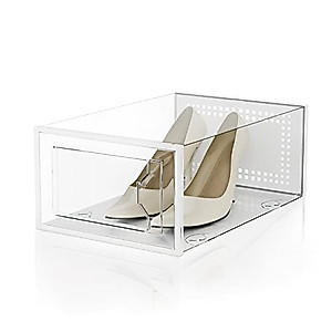 ENSNG Large 12 Pack Shoe Storage Organizer for Closet, Clear Plastic Stackable, Shoe Sneaker Containers