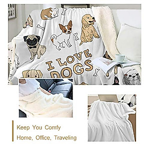 Sleepwish Puppy Dog Design Sherpa Blanket Cute Cartoon Pet Fleece Throw Blanket Super Soft Fuzzy Reversible Plush Blankets for Bed Sofa Twin (60" X 80")
