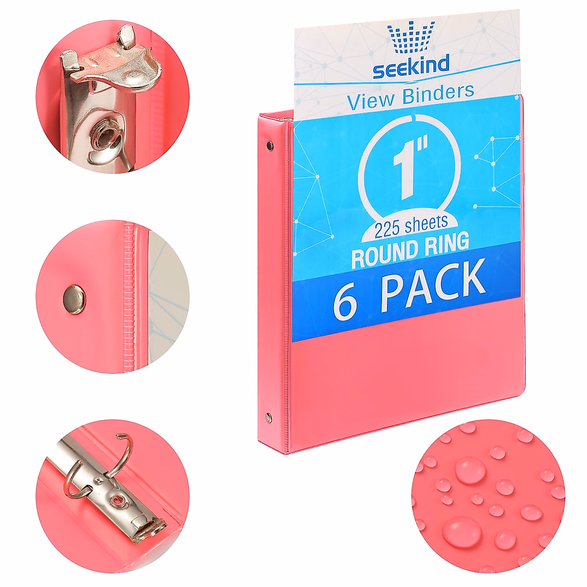 1 Inch 3 Ring Binders,SEEKIND View Binders,Holds Up to 8.5"11" Paper,Customizable Clear Cover,for Home,Office, and School Supply,6 Pack