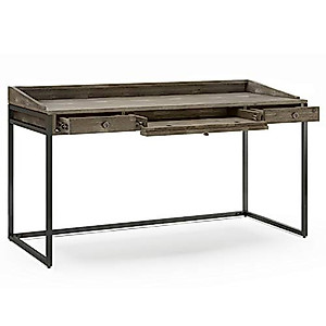 SIMPLIHOME Ralston SOLID WOOD and Metal Modern Inrial 60 inch Wide Home Office Desk, Writing Table, Workstation, Study Table Furniture in Distressed Grey with 2 Drawerss