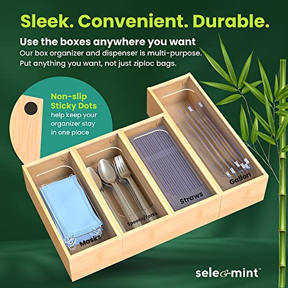 Bag Storage Organizer for Drawer - Ziplock Bag Storage Organizer with Slider Cover - Bamboo Food Plastic Baggie Holder & Container, Sandwich & Snack Sized Slider Bags Dispenser for your kitchen drawer