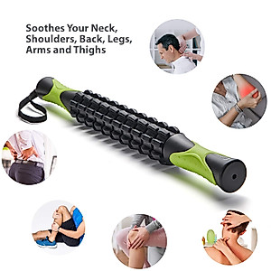 Muscle Roller Stick, Sportneer Body Massage Stick Tools,Calf Roller, Back Leg Massager for Athletes Relief Muscle Soreness, Cramping and Tightness,Soothing Cramps (Black-Upgraded Version)