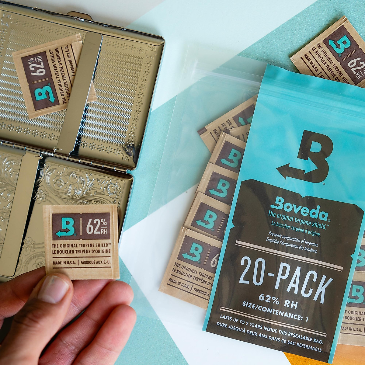 Boveda 62% Storage Humidifier Packets - 2 Way Humidity Control Packs- Size 1-20 Count Resealable Bag - Storage Container Accessories - Bulk Humidity Packs - Relative Humidity Packs - Packet