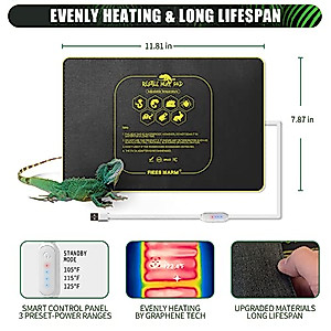 FIEESWARM Reptile Heating Pad Adjustable Temperature Under Tank Terrarium Heat Mat for Hermit Crab, Leopard Gecko, Tortoise, Snakes, Lizards. Reptile Heater with Thermometer (Rectangle)