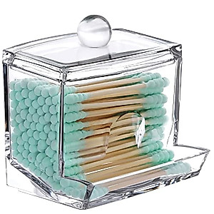 Acrylic Cotton Swab Holder, Clear Cotton Swab Holder with Lid Cotton Swab Dispenser Cotton Swab Storage Organizer for Bathroom Countertop Vanity(3.5x3.5in)