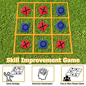 Tic Tac Toe Game - 4ft x 4ft Outdoor Yard Giant Tic Tac Toe for Backyard, Camping, Lawn, Portable No Assembly Outdoor Bean Bag Toss Game for Family and Kids