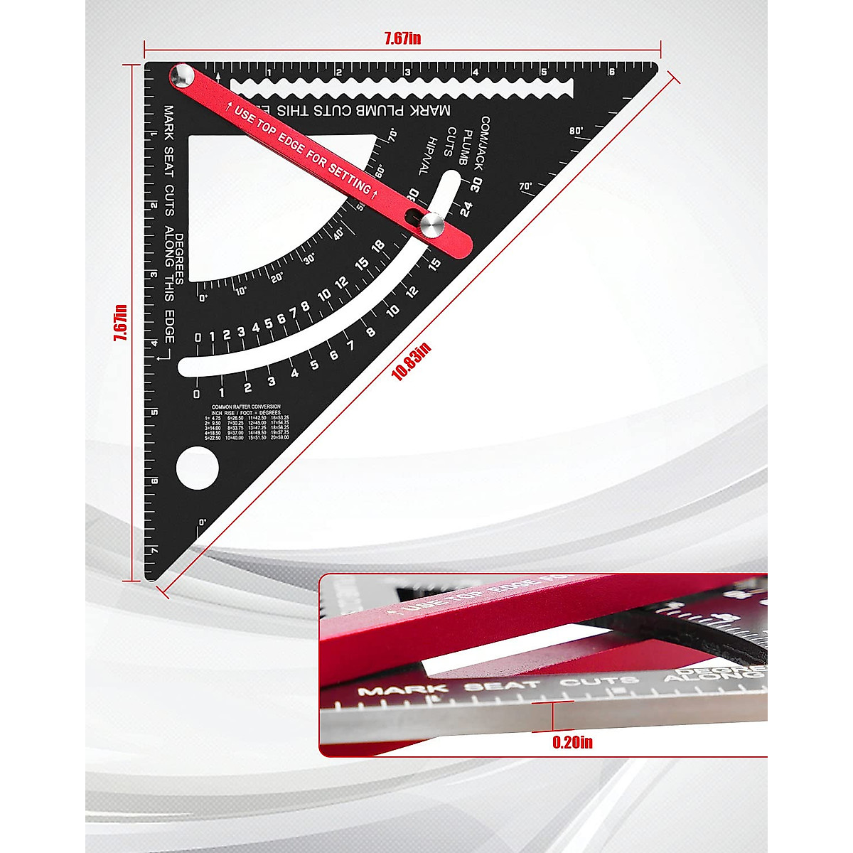 Metal Carpentry Triangle Ruler Square Aluminium Alloy Carpenter Layout Adjustable Combination Rafter Square 7 inch framing Woodworking Square Tool