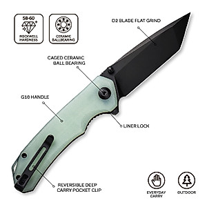 CIVIVI Brazen Folding Pocket Knife,3.5-Inch Tanto D2 Plain Blade,G-10 Outdoor Camping Hiking Knife with Thumb Studs and Flipper Opener,Unique Tool Gift for EDC Men Women C2023E