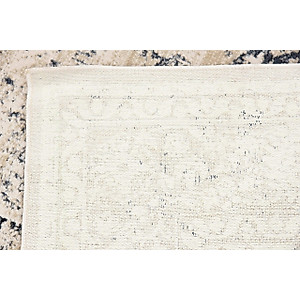 Unique Loom Chateau Collection High-Low Pile, Vintage, Traditional, Distressed, Medallion Area Rug (5' 0 x 8' 0 Rectangular, Beige/Navy Blue)