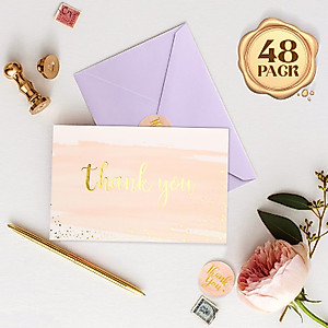 IM-MISE 48-Pack Thank You Cards for Baby Shower | Wedding | Bridal Shower | Business, Blank Notes with Envelopes & Stickers, Gold Foil Watercolor Thank You Greeting Cards