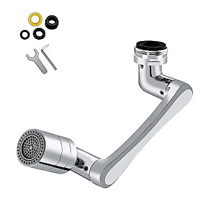 1440° Rotating Faucet Extender, 1080°+360° Large-Angle Splash Filter Faucet Aerator, with 2 Water Outlet Modes, Universal Brass Splash Filter Faucet Extension for Kitchen and Bathroom Sink, Silver