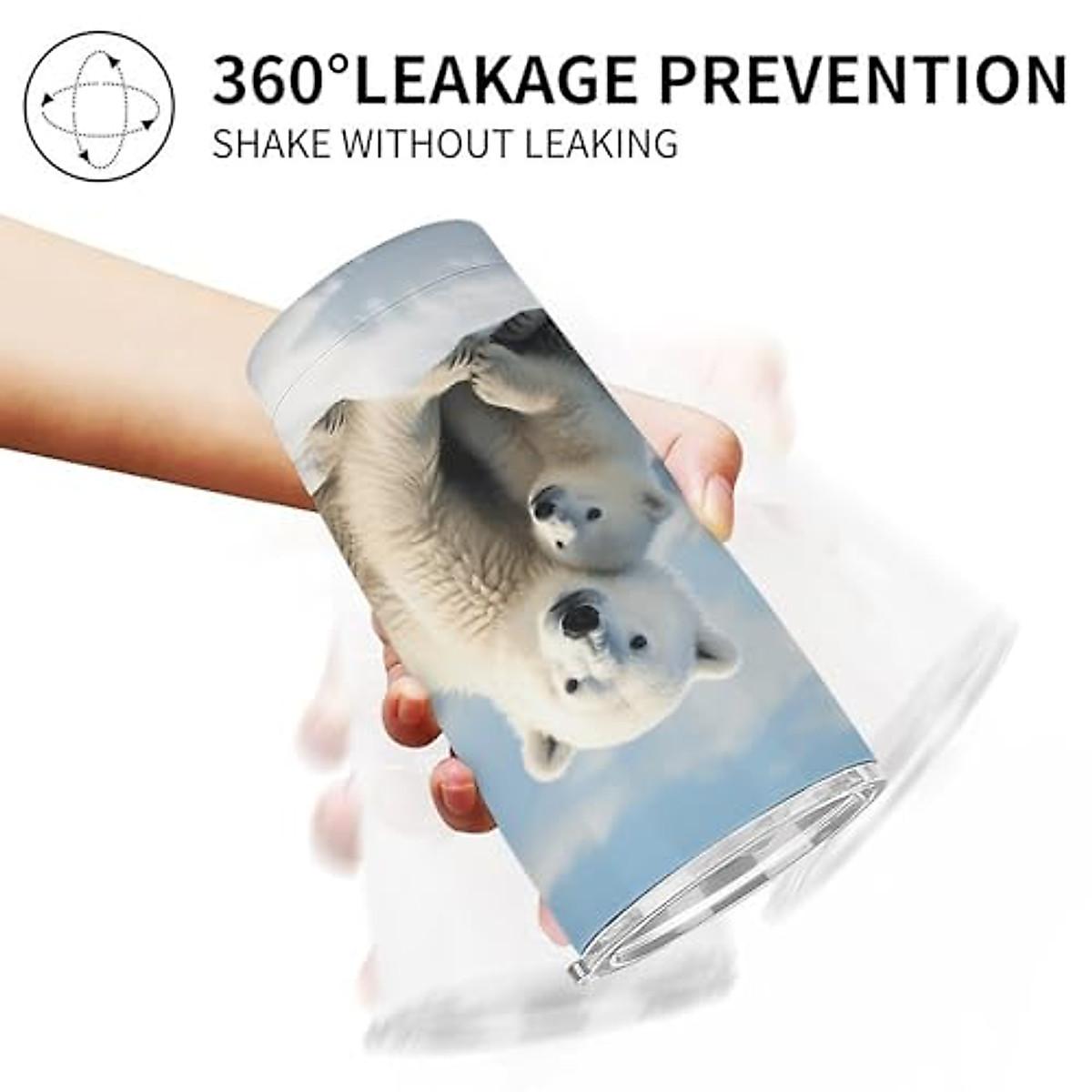 FHENMSA Stainless Steel Insulated Travel Coffee Mug,Cute Polar Bear Print Reusable Car Cup,Thermal Cup for Outdoor with Straw And Lid