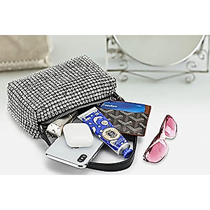 Silver Pouch Top Handle Handbag Diamond Purse for Women Small Cell Phone Bag with Silver Rhinestones Clutch Wallets MWL-019WT
