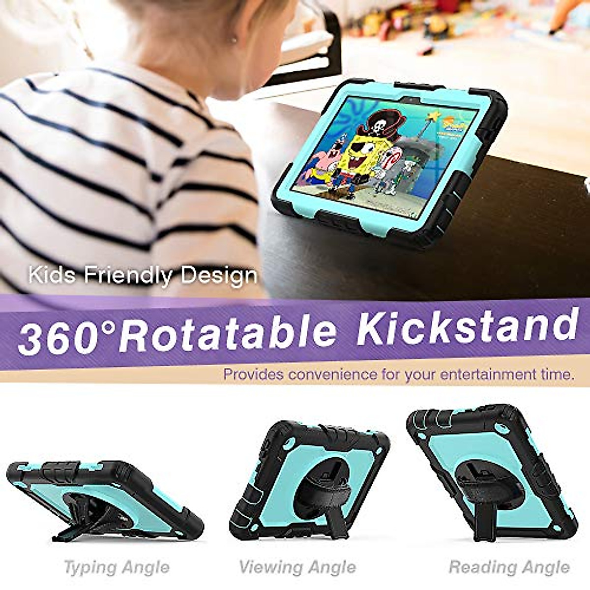 Case for Kindle Fire HD 8/HD 8 Plus Tablet 10th Generation 2020 | Herize Heavy Duty Fire Hd 8 Case W/Screen Protector 360 Rotating Stand Hand Strap Shoulder Strap for Amazon Kindle Fire 8 Inch Tablet