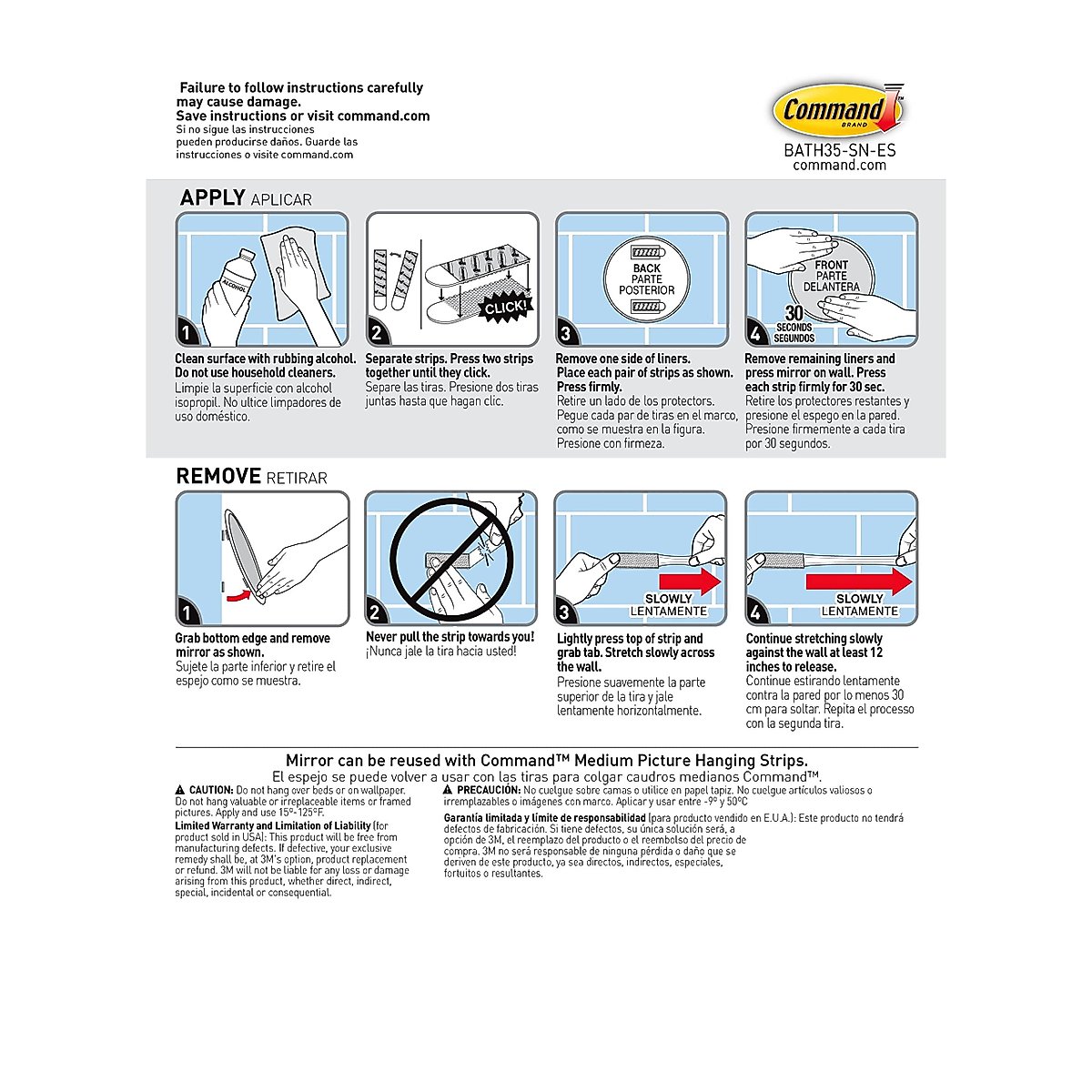 Command Bath Mirror, Total 2 Mirrors with 4 Command Strips, 2 pack of 1 Mirror, Organize Bathroom