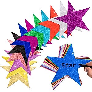 120 Pcs Glitter Star Cutouts Paper Star Confetti Cutouts Assorted Color Glitter Star Cutouts 6 Inch Large Glitter Stars Decoration for Christmas Classroom Bulletin Board Wall Party Supplies,12 Colors