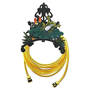 Sungmor Cast Iron Heavy Duty Garden Hose Holder - Decorative Hand-painted Frog Wall Mounted Water Hose Hanger - Wall Decoration Hanging Hose Rack - Hose Reel Storage Butler - Metal Hose Stand