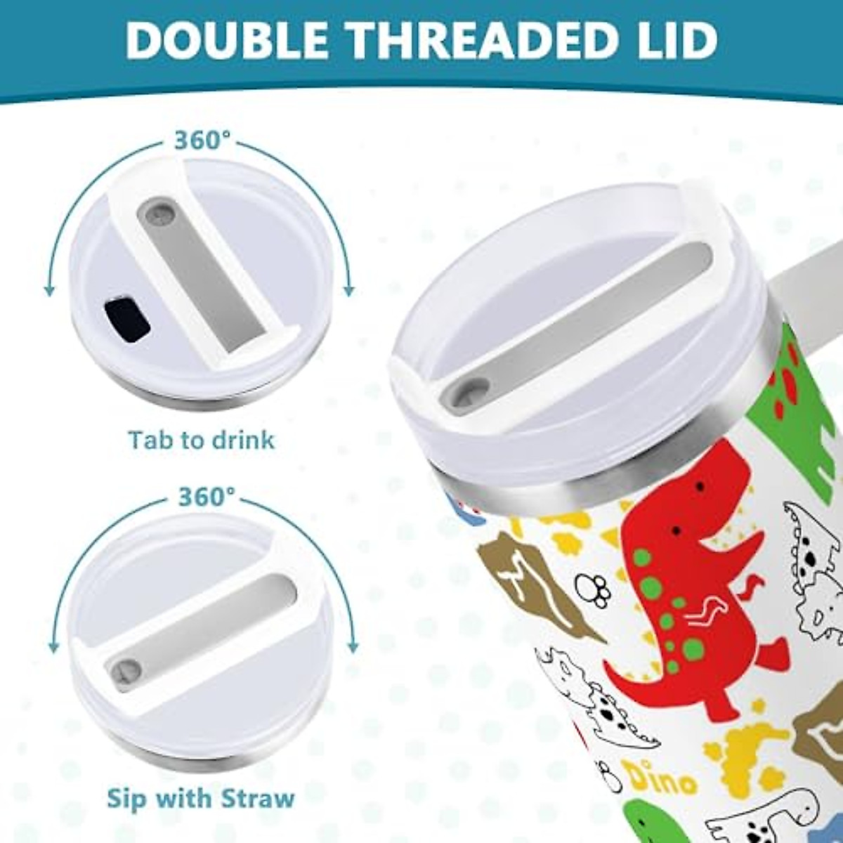 MCHIVER Cute Dinosaurs Cartoon 30 oz Tumbler with Handle and Straw Stainless Steel Vacuum Water Bottle Leak-proof Travel Coffee Mug Thermos Water Bottle for Hot Cold Beverages