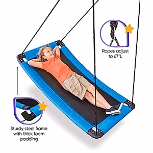HearthSong 60 Inch SkyCurve Rectangular Platform Swing with Comfy Mat and Steel Frame, Holds up to 400 lbs.