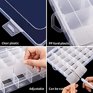 OUTUXED 36 Grids Clear Plastic Organizer Box with Adjustable Compartment Dividers, Jewlery Storage Bead Organizer Rock Collection Box for Fishing Tackles Washi Tapes Threads