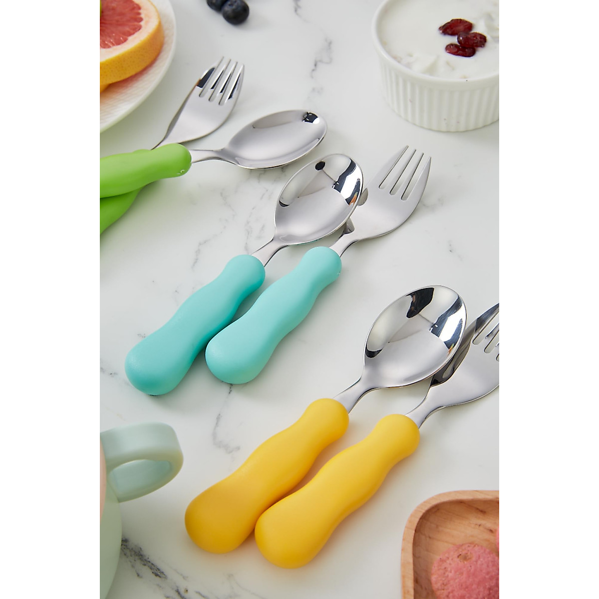 ANNOVA Kids Silverware 6 Pieces Set Children's Flatware - Stainless Steel Cutlery - 3 x Safe Forks, 3 x Dinner Spoons - Toddler Utensils Without Knives for Lunch Box BPA Free (Mix)