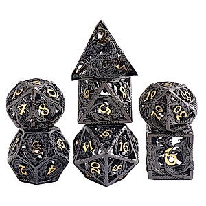 hong hui Pure Copper Hollow Metal Dice Set DND Polyhedral D&D Dragon Dice for Dungeons and Dragons Pathfinder Shadowrun Role Playing Games dice RPG Black Gold