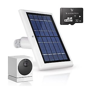 Wasserstein Solar Panel Compatible with Wyze Cam Outdoor - 2W 5V Charging with Additional 32GB Micro SD Card Included (White) (Wyze Cam Outdoor NOT Included)