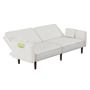 SULOPS Futon Sofa Bed, Folding Couch 3 Seats Convertible Sofabed 75" W Upholstered Sleeper Sofa Bed Couch Modern Fabric Sofa with Pillows for Living Room/Dorm/Office (White)