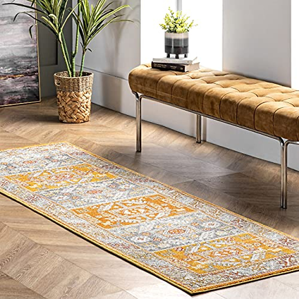 nuLOOM Vintage Lorena Tribal Runner Rug, 2' 6" x 6', Yellow