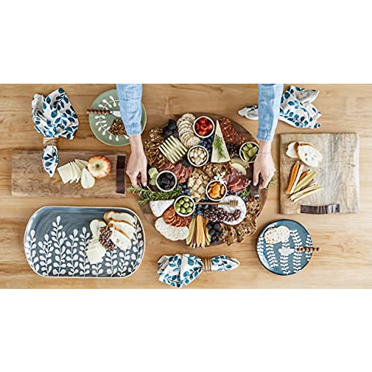 Mud Pie Blue Painted Leaf Platter, 10.5" x 17.5"