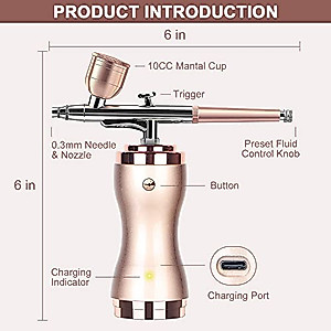 LOKEISNA Airbrush Kit, Cordless Airbrush Compressor, 36PSI Rechargeable Airbrush Gun, Airbrush Makeup with 0.3mm Nozzle and Cleaning Brush Set, Cake Airbrush Decorating Kit, Art Painting