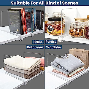 SC Shiza Care 8 Pcs Acrylic Shelf Dividers for Closet Organization - Clear Closet Organizer for Shelves - Suitable for Max 0.8 inch Thick Wooden Shelves in Bathroom, Kitchen, Bedroom, Office