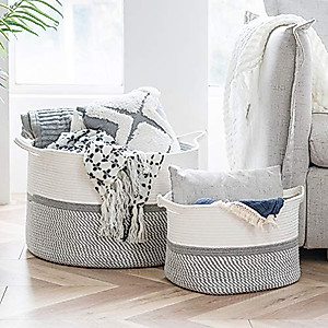 CHICVITA XXL Extra Large Cotton Rope Woven Basket, Throw Blanket Storage Basket with Handles, Decorative Clothes Hamper - 22" x 22" x 14"