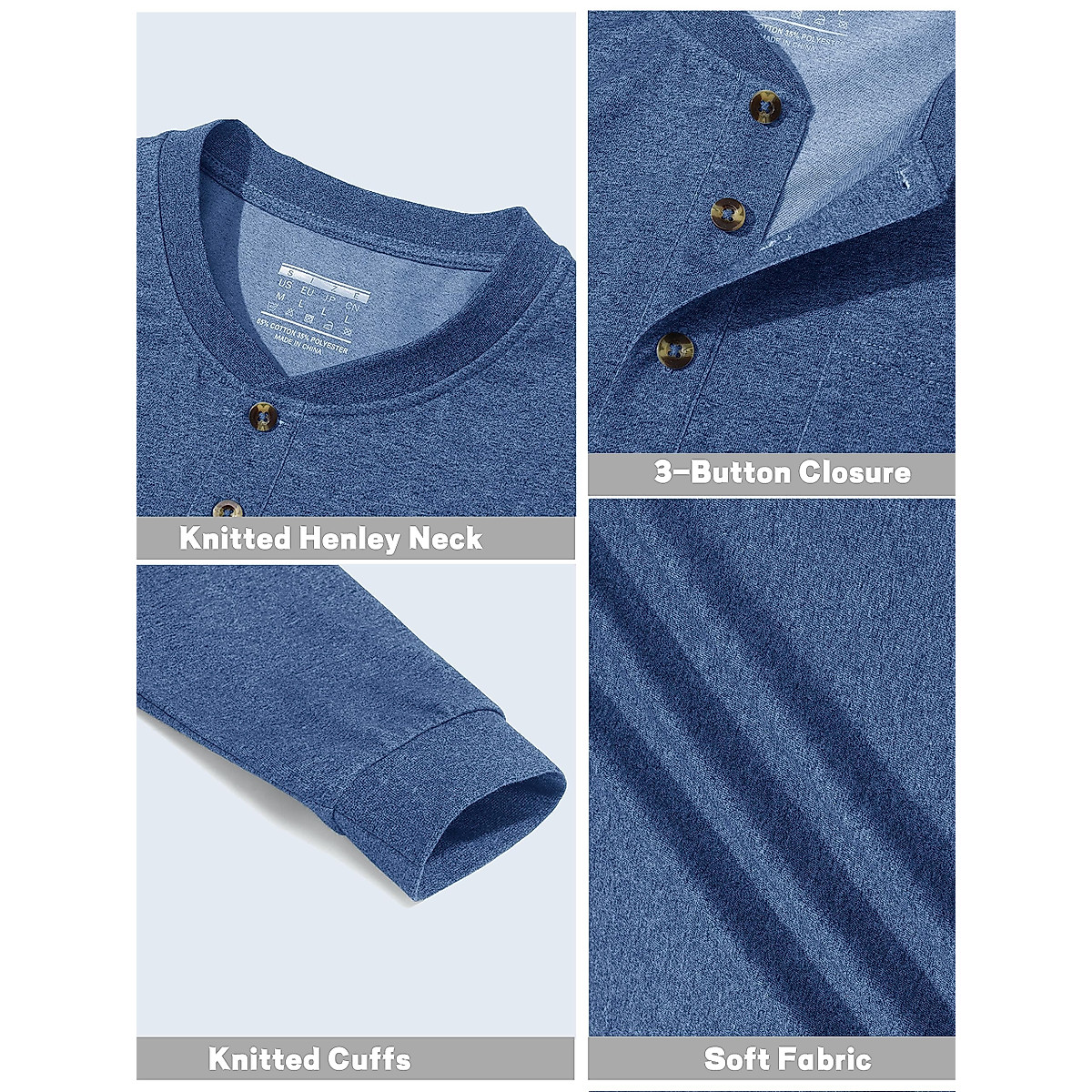 MAGCOMSEN Summer Casual Shirts for Men Henley Shirts Long Sleeve Button Down Shirts Work Henley Shirts with Pocket Blue Grey,XL