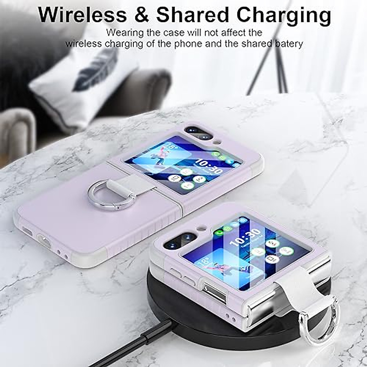 WATACHE for Samsung Galaxy Z Flip 5 Case, Z Flip 5 Case with Ring Holder Heavy Duty Shockproof Protection Cover for Samsung Z Flip 5 5G (Purple)