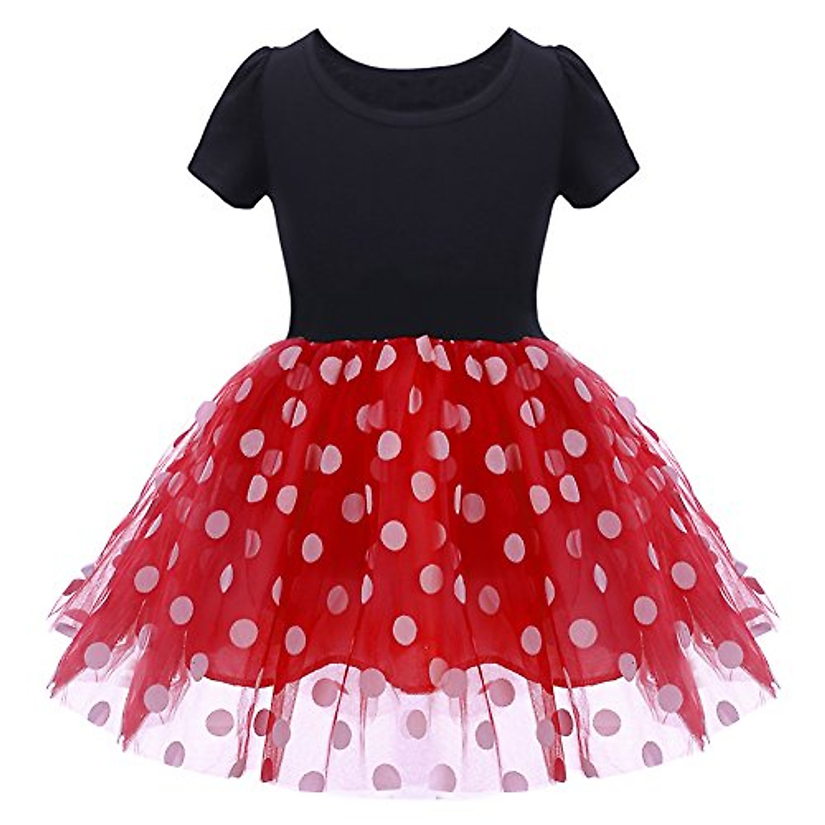 Baby Girls Polka Dots Tulle Spliced Ballet Dress with Bowknot Headband Birthday Party Princess Tutu Dress Red 2-3 Years